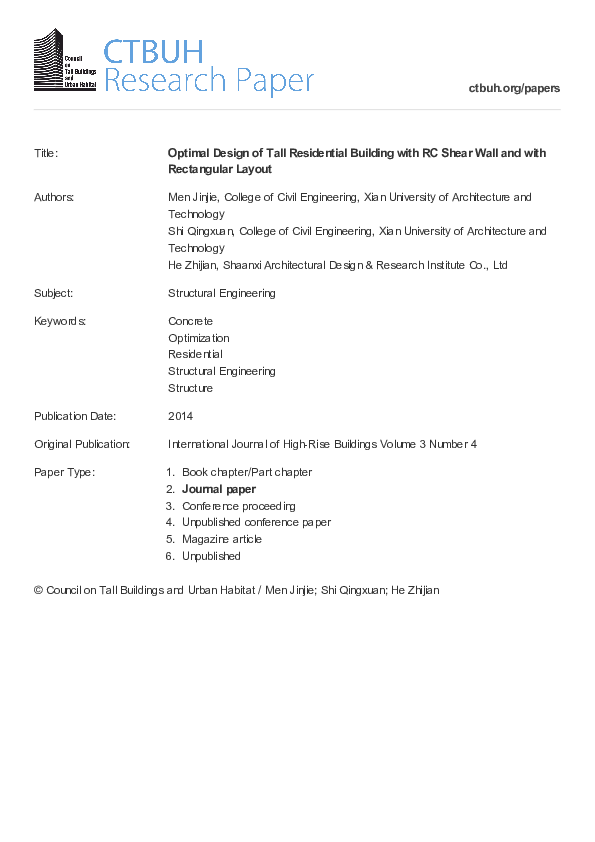(PDF) Optimal Design of Tall Residential Building with RC Shear Wall ...