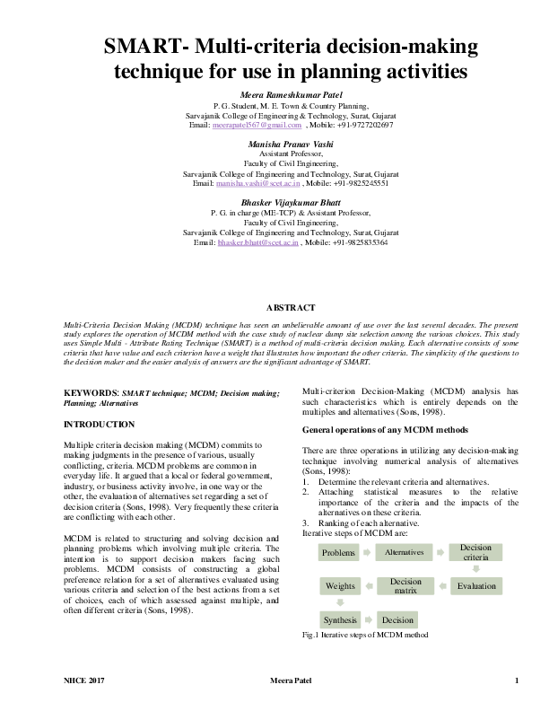 (PDF) SMART-Multi-criteria decision-making technique for use in planning activities