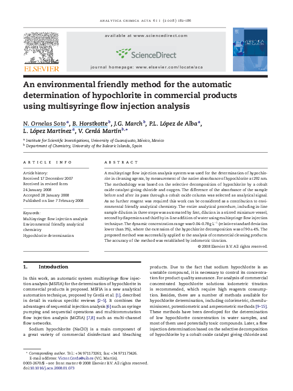 (PDF) An environmental friendly method for the automatic determination of hypochlorite in ...