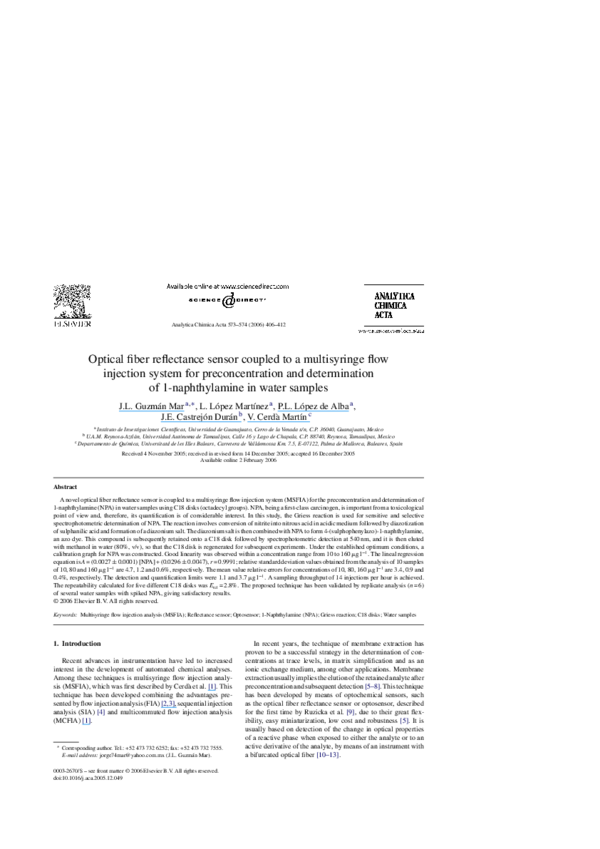Pdf Optical Fiber Reflectance Sensor Coupled To A Multisyringe Flow Injection System For
