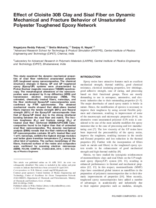 (PDF) Effect of Cloisite 30B clay and sisal fiber on dynamic mechanical ...