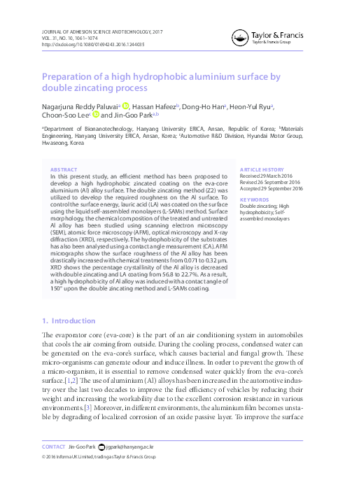 (PDF) Preparation of a high hydrophobic aluminium surface by double ...