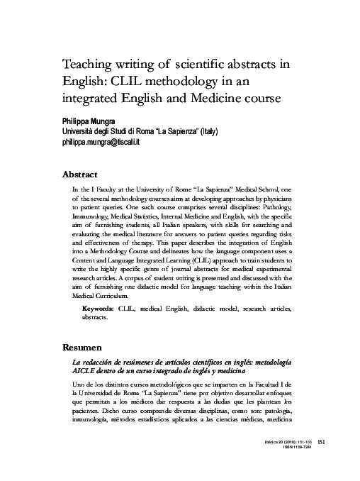 (PDF) Teaching writing of scientific abstracts in English: CLIL ...