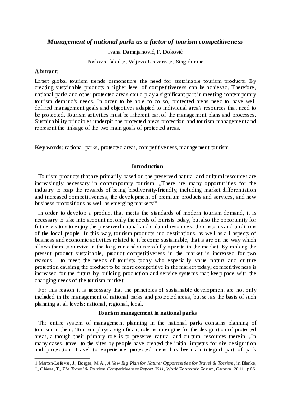 (PDF) Management of National Parks as a Factor of Tourism Competitiveness