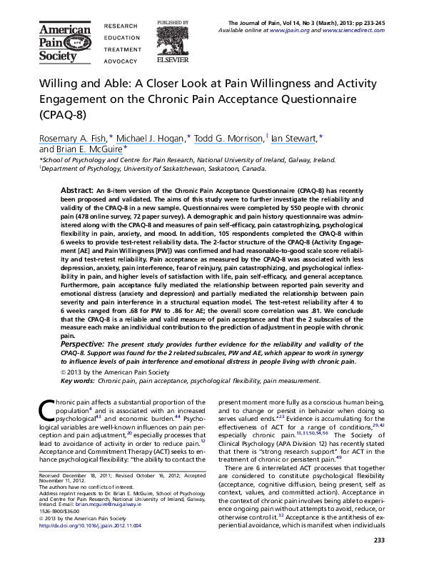 (PDF) Willing and Able: A Closer Look at Pain Willingness and Activity ...