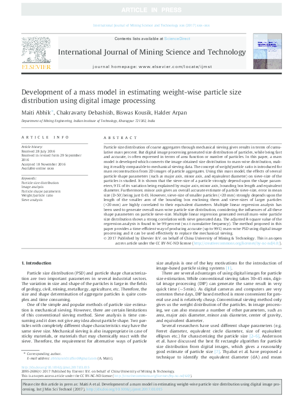 (PDF) Development of a mass model in estimating weight-wise particle ...