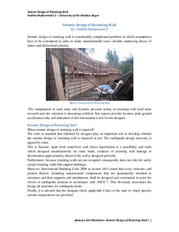 (PDF) Seismic Design of Retaining Wall