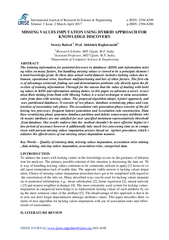 (PDF) MISSING VALUES IMPUTATION USING HYBRID APPROACH FOR KNOWLEDGE DISCOVERY