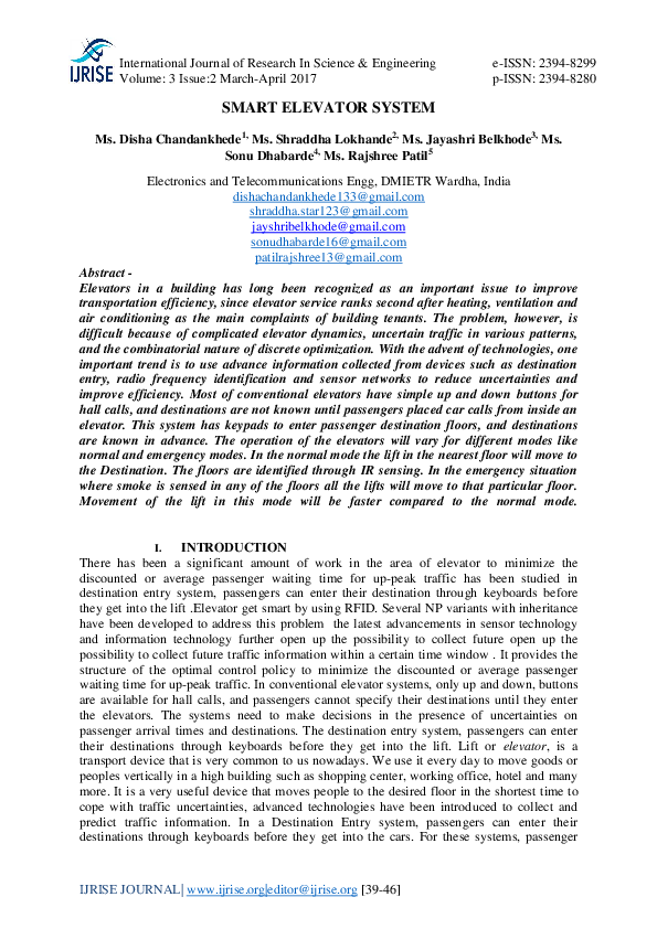 (PDF) SMART ELEVATOR SYSTEM