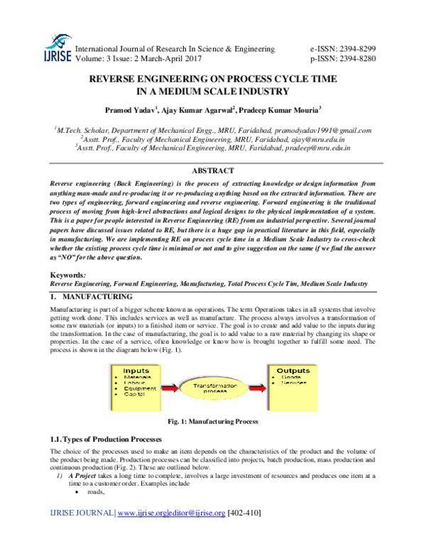 (PDF) REVERSE ENGINEERING ON PROCESS CYCLE TIME IN A MEDIUM SCALE INDUSTRY