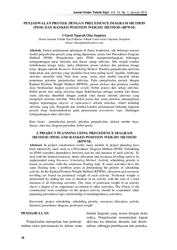 (PDF) PENJADWALAN PROYEK DENGAN PRECEDENCE DIAGRAM METHOD (PDM) DAN ...