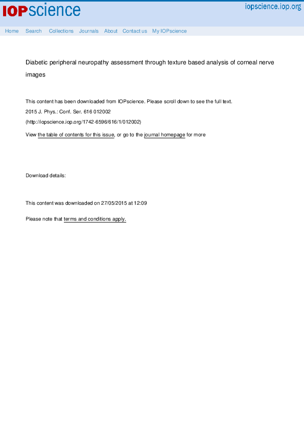 Pdf Diabetic Peripheral Neuropathy Assessment Through Texture Based Analysis Of Corneal Nerve