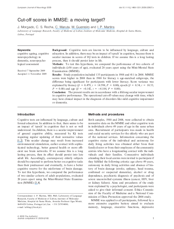 (PDF) Cut-off scores in MMSE: A moving target?