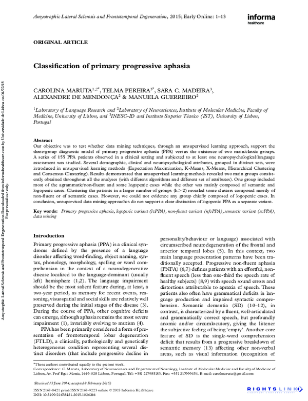 (PDF) A case of primary progressive aphasia. A 14-year follow-up study ...
