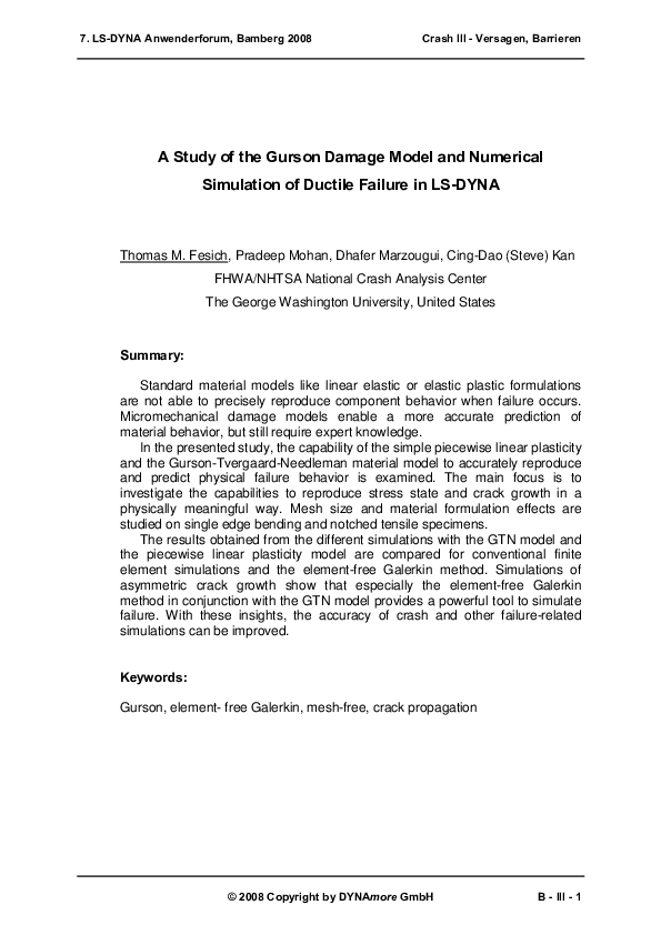 (PDF) A Study of the Gurson Damage Model and Numerical Simulation of ...