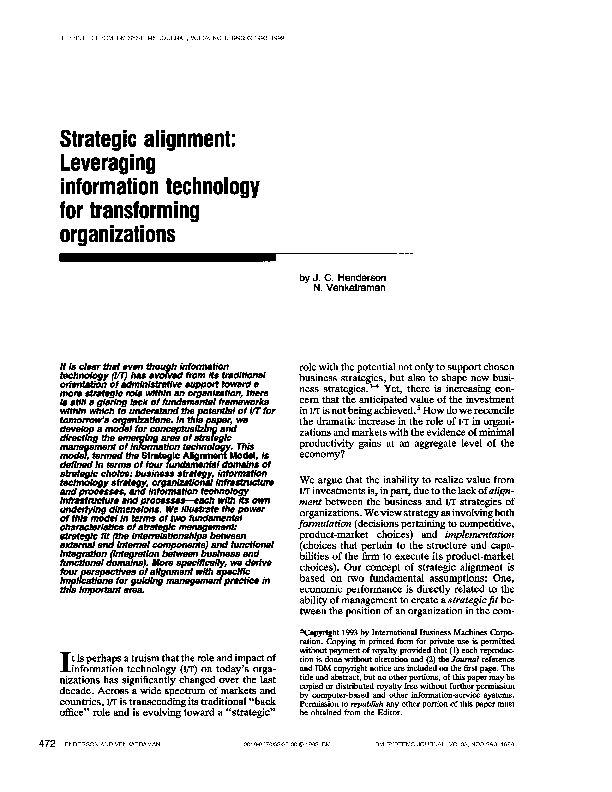 (PDF) Strategic alignment: Leveraging information technology for ...