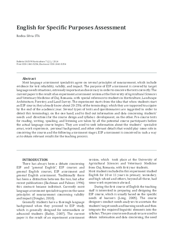 (PDF) English for Specific Purposes Assessment