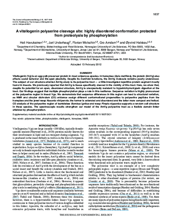(PDF) A vitellogenin polyserine cleavage site: highly disordered ...