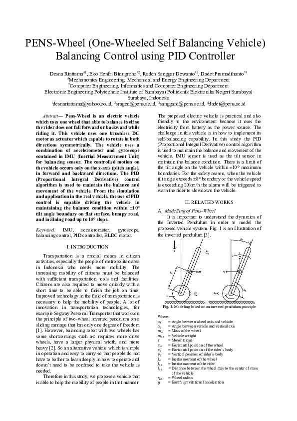 (PDF) PENS-Wheel (One-Wheeled Self Balancing Vehicle) Balancing Control ...