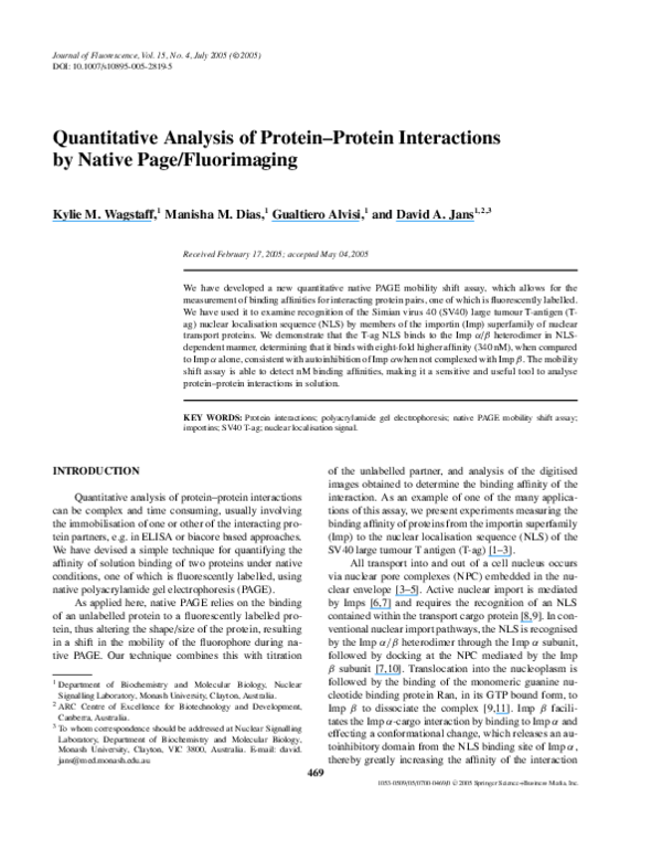 (PDF) Quantitative Analysis of Protein–Protein Interactions by Native ...