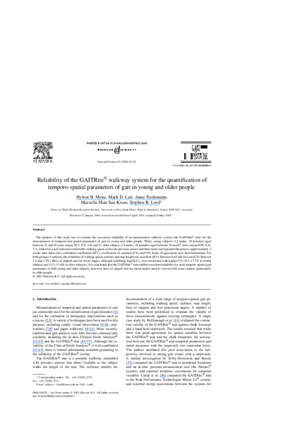 (PDF) Reliability of the GAITRite® walkway system for the ...