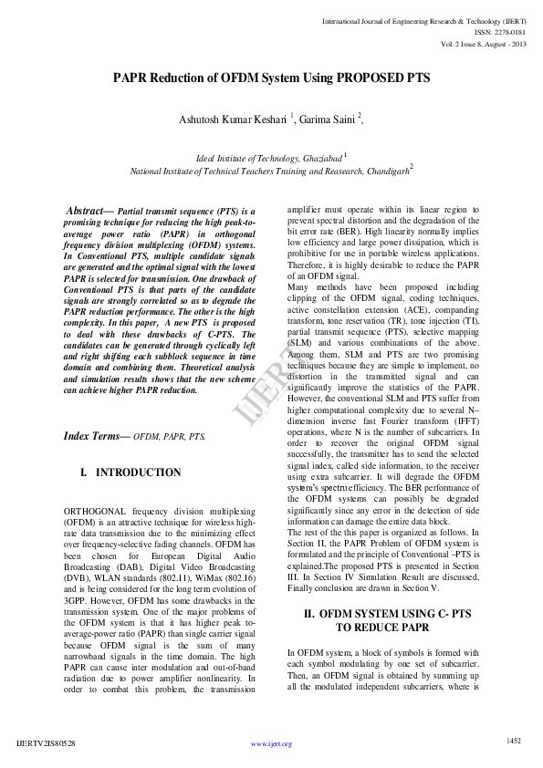 Pdf Papr Reduction Of Ofdm System Using Proposed Pts Karthik Hari