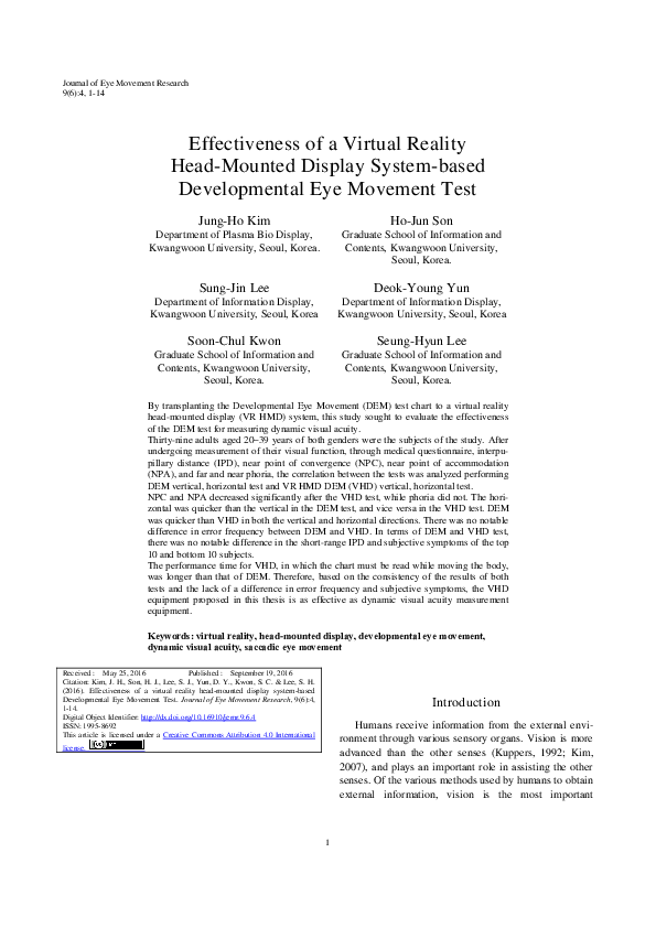 (PDF) Effectiveness of a Virtual Reality Head-Mounted Display System ...