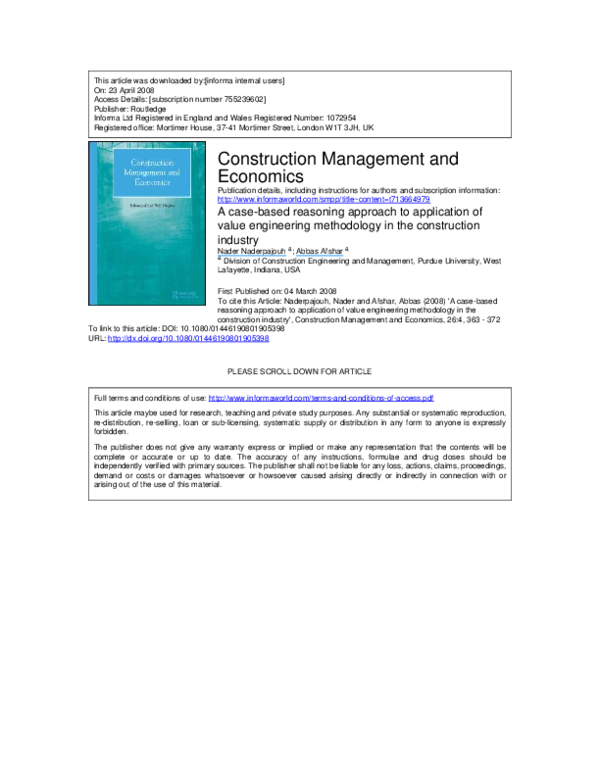 Pdf A Case Based Reasoning Approach To Application Of Value