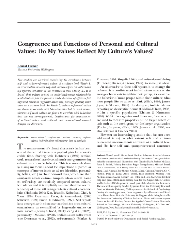 (PDF) Congruence and functions of personal and cultural values: do my ...