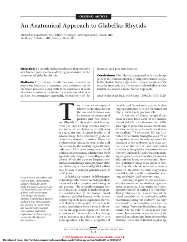 (PDF) An Anatomical Approach to Glabellar Rhytids