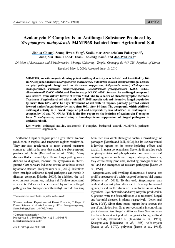 (PDF) Azalomycin F Complex Is an Antifungal Substance Produced by ...