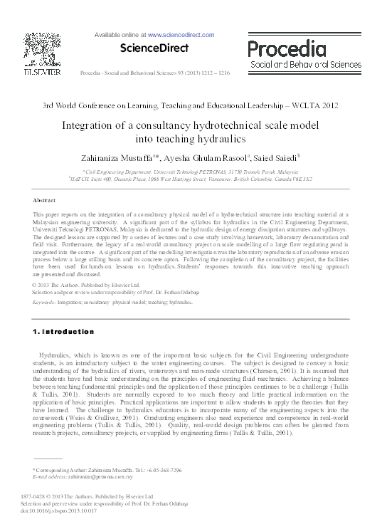 (PDF) Integration of a Consultancy Hydrotechnical Scale Model into ...