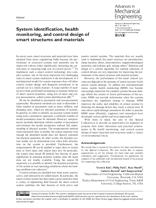 Pdf System Identification Health Monitoring And Control Design Of Smart Structures And Materials