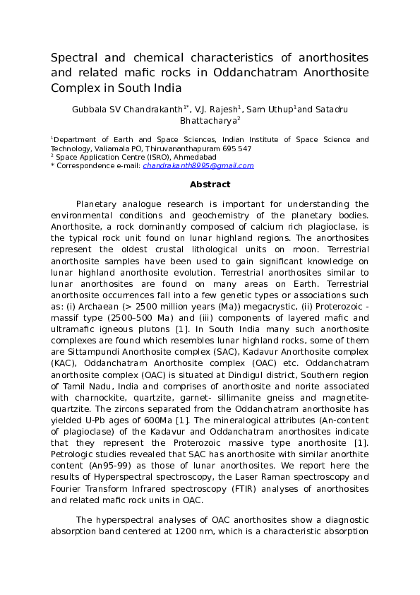(DOC) Spectral and chemical characteristics of anorthosites and related ...