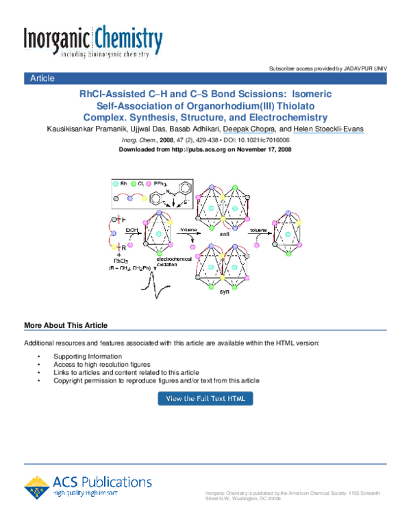 (PDF) RhCl 3 -Assisted C−H and C−S Bond Scissions: Isomeric Self ...