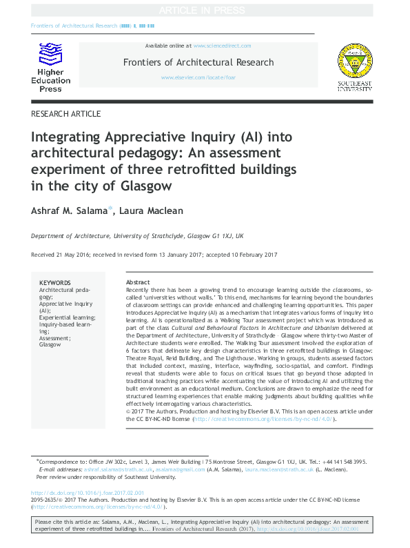 (PDF) Integrating Appreciative Inquiry (AI) into Architectural Pedagogy ...