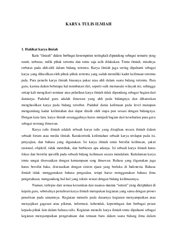 (PDF) KARYA TULIS ILMIAH 1. Hakikat karya ilmiah