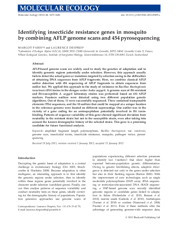 Identifying insecticide resistance genes in mosquito by combining AFLP ...