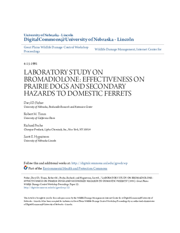 (PDF) Laboratory Study on Bromadiolone: Effectiveness on Prairie Dogs ...