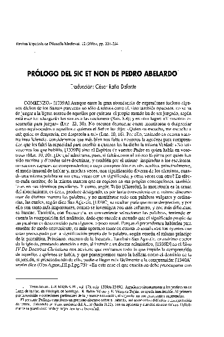 (PDF) Prólogo del "Sic et Non" de Pedro Abelardo, por César Raña Dafonte