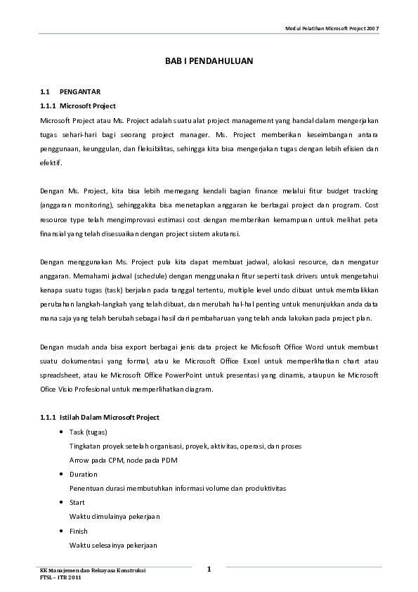 Pdf Modul Pelatihan Microsoft Project 2007