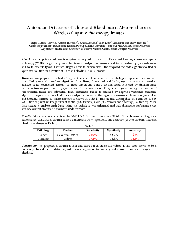 (PDF) Automatic Detection of Ulcer and Blood-based Abnormalities in Wireless Capsule Endoscopy ...