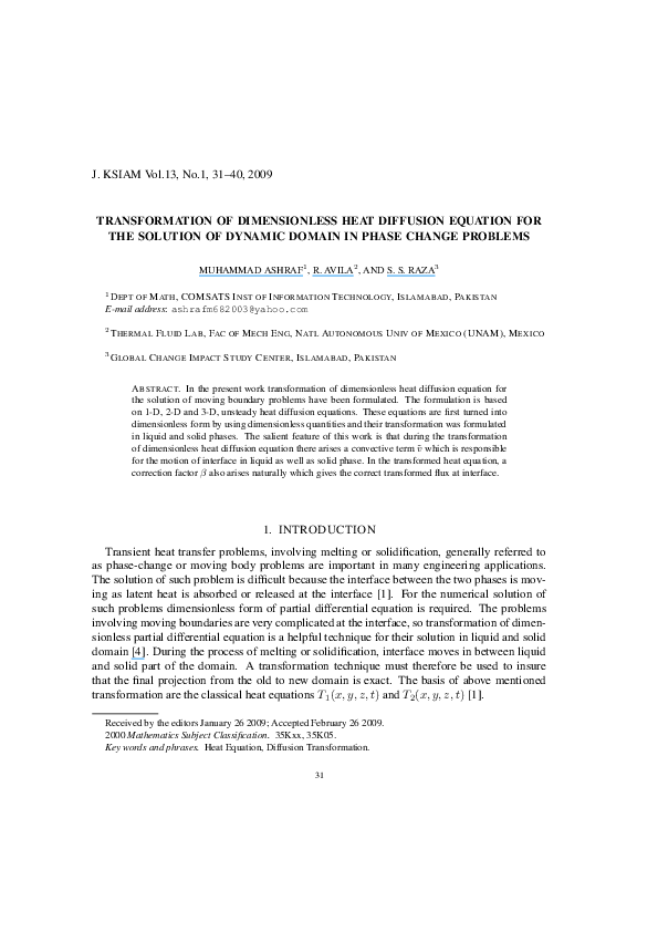 (PDF) Transformation of Dimensionless Heat Diffusion Equation for the ...