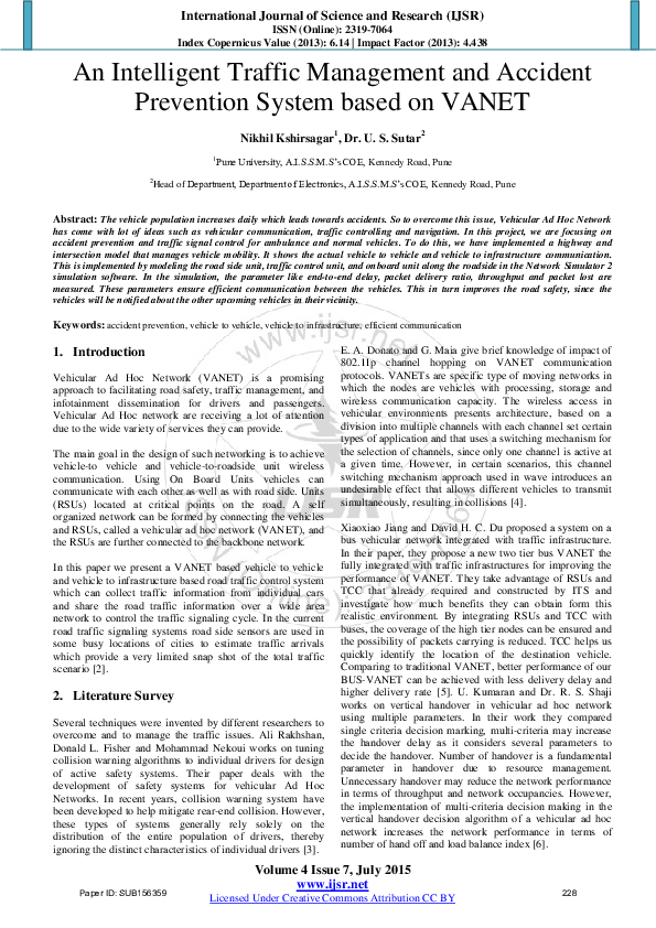 Pdf An Intelligent Traffic Management And Accident Prevention System