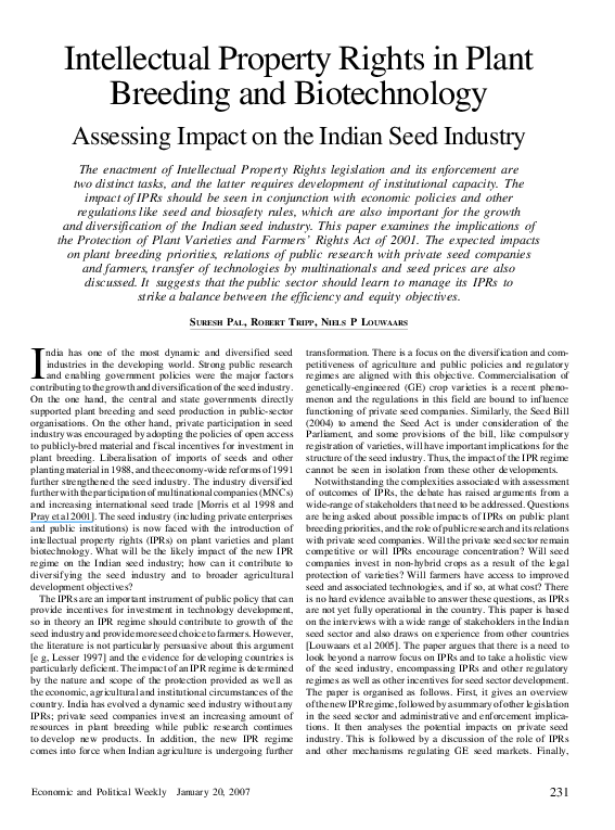 (PDF) Intellectual Property Rights in Plant Breeding and Biotechnology ...