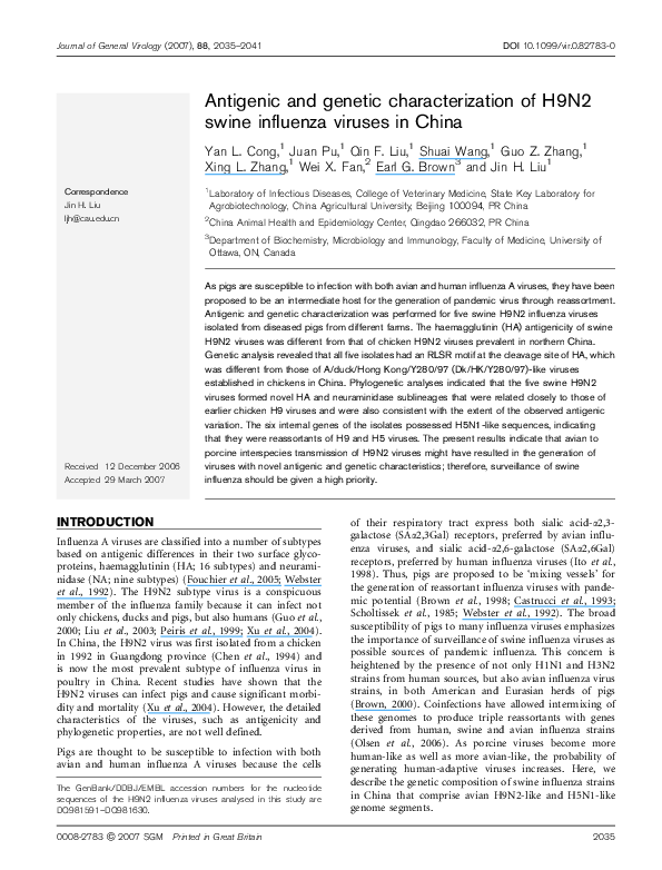 (PDF) Passaging impact of H9N2 avian influenza virus in hamsters on its ...