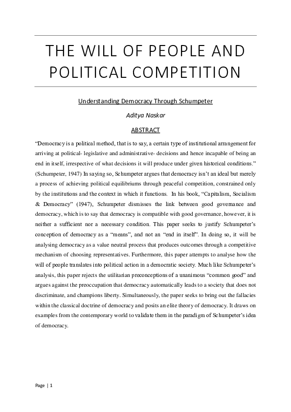 (PDF) THE WILL OF PEOPLE AND POLITICAL COMPETITION