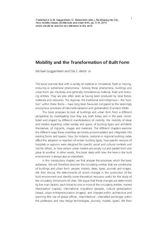 (PDF) Mobility and the Transformation of Built Form