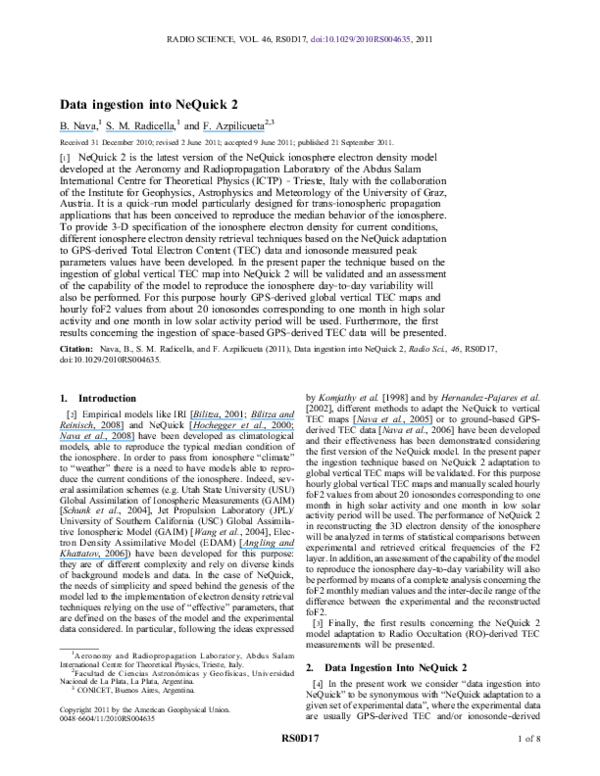 (PDF) Data ingestion into NeQuick 2