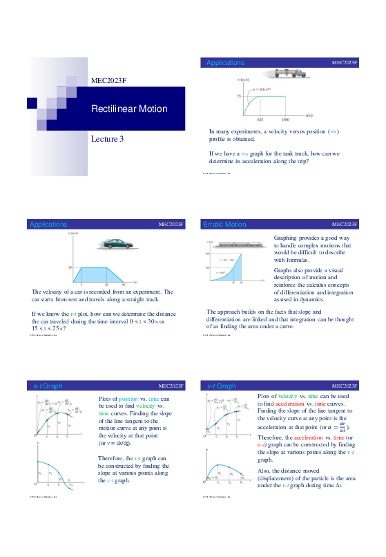 (PDF) Rectilinear Motion Lecture 3 MEC2023F Erratic Motion